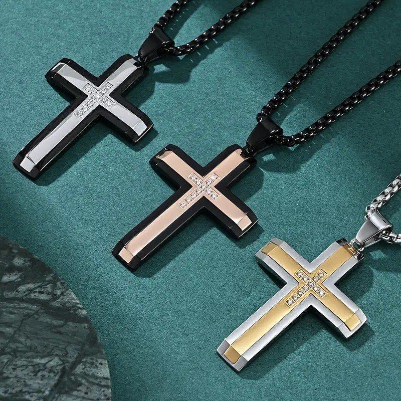 [GoldGraffiti] 18K Stainless Steel Large Cross Chain Silver/gold Cross ...