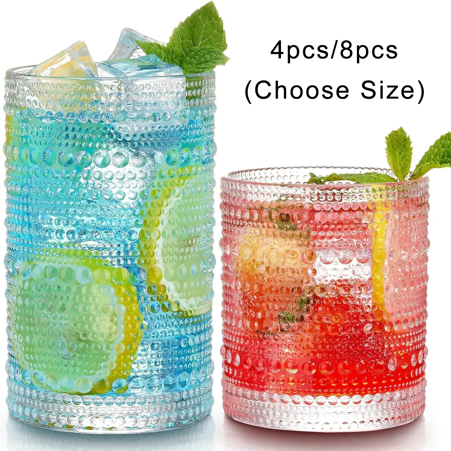 4/8 Pack Vintage Classic Hobnail Drinking Glasses, 12oz/360ML Highball ...