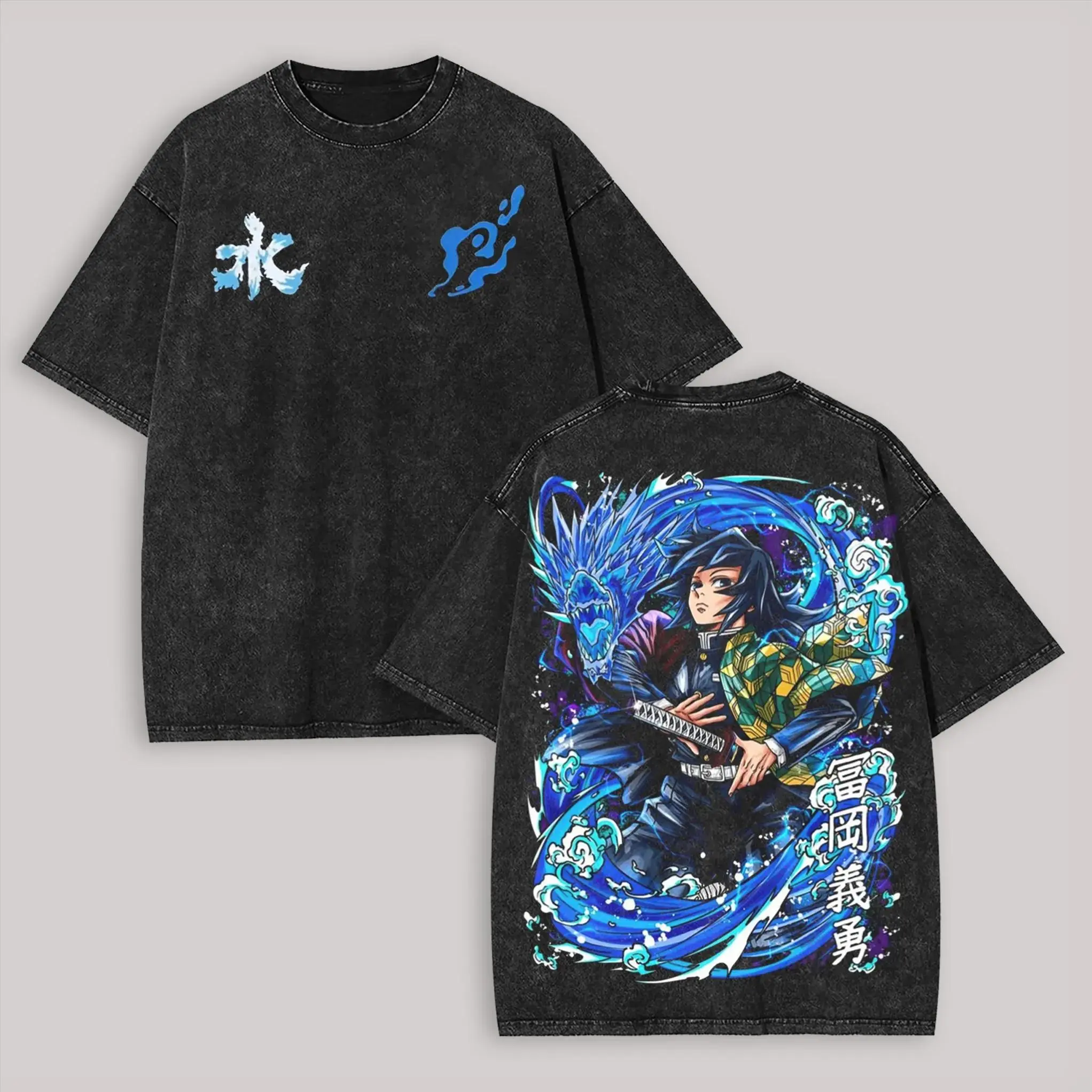 Men's Demon Slayer Giyu Tomioka Printed Short-Sleeve Round Neck Washed ...