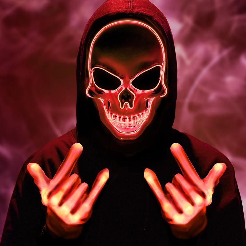2025 Upgrade Halloween Scary LED Mask LED Skeleton Mask Purge Hacker ...