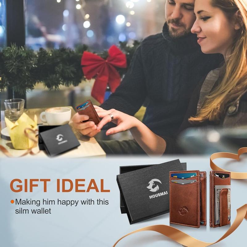 Magnetic Closure Slim Wallet with Money Clip Gift Boxed,Genuine Leather ...