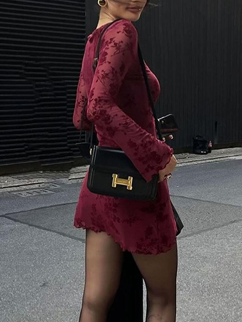 Women's Elegant Party Dress Long Sleeve Spring Autumn Sexy Bodycon Mini ...