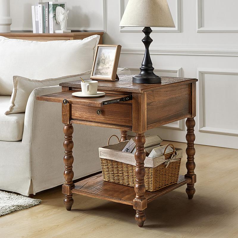 Hulala Ira 26" Tall Farmhouse Solid Wood End Table with Built-in ...