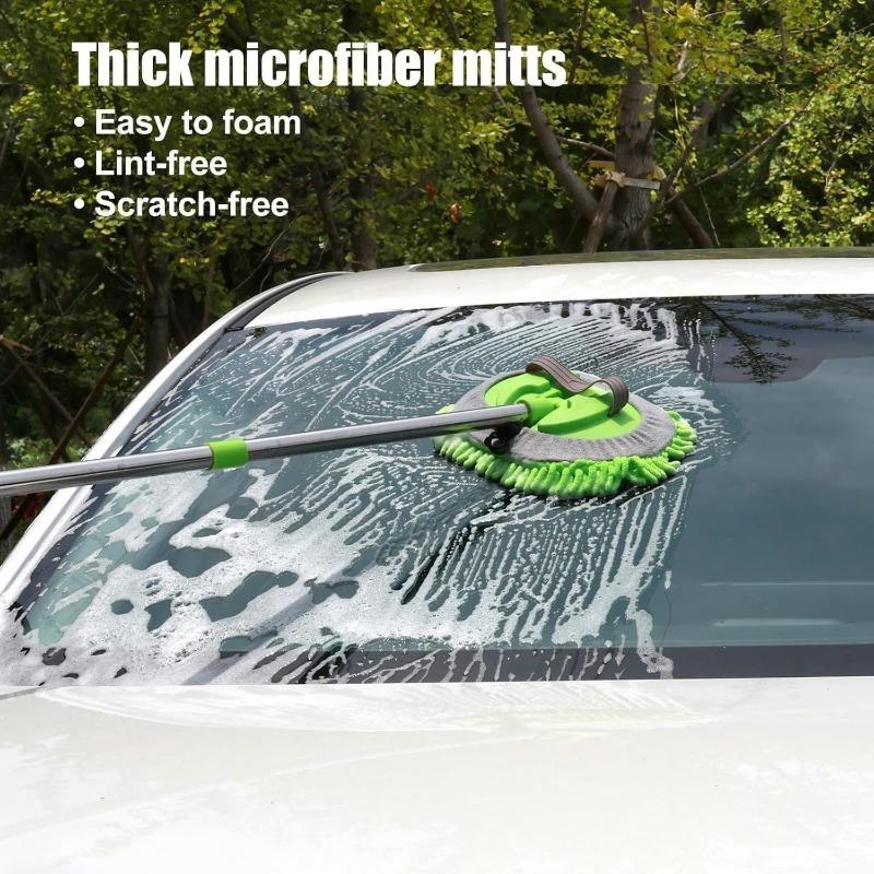 Microfiber Car Wash Brush Mop Kit with Long Handle, Durable Car ...