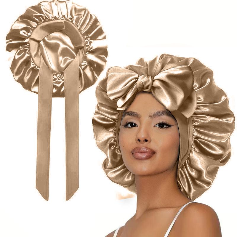 New Double Layer Satin Adjustable Bonnet with Tie Band forSleeping ...