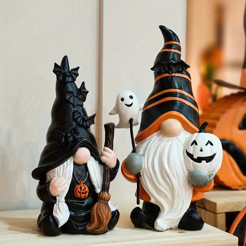 1pc Halloween Wizard with Broomstick Resin Figurine - Black & White ...