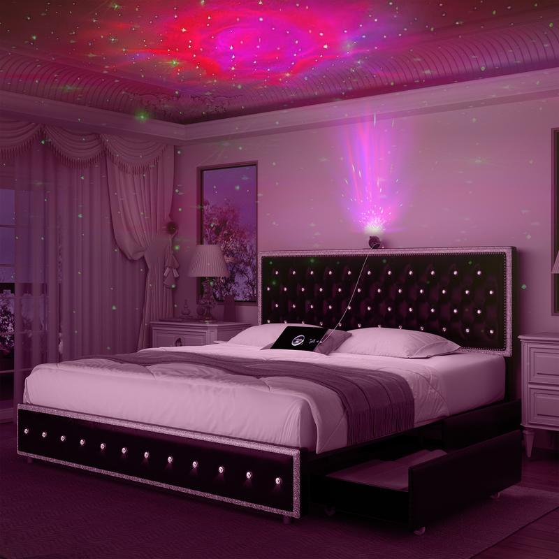 Queen LED Bed Frame with Galaxy Projector, Bluetooth Speakers, USB ...