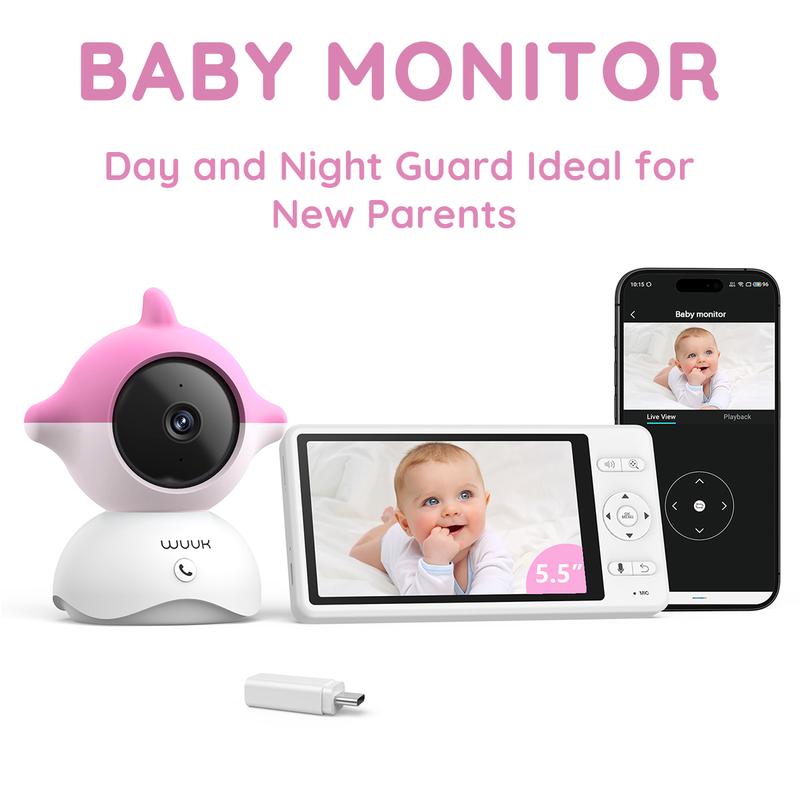 WUUK Video Home Baby Safety Camera, 5.5" Baby Safety Monitor, 360 PTZ ...