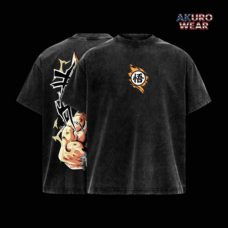 Golden Warrior Power-Up Vintage Washed T-Shirt – Electric Anime Graphic ...