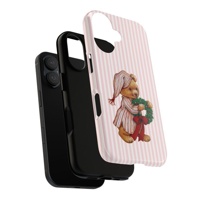 Nostalgic Christmas Bear Phone Case | Cozy Holiday Teddy Bear "Coquette ...