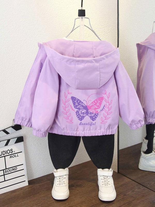 Girl's Butterfly Print Hooded Jacket, Casual Long Sleeve Zip Up ...