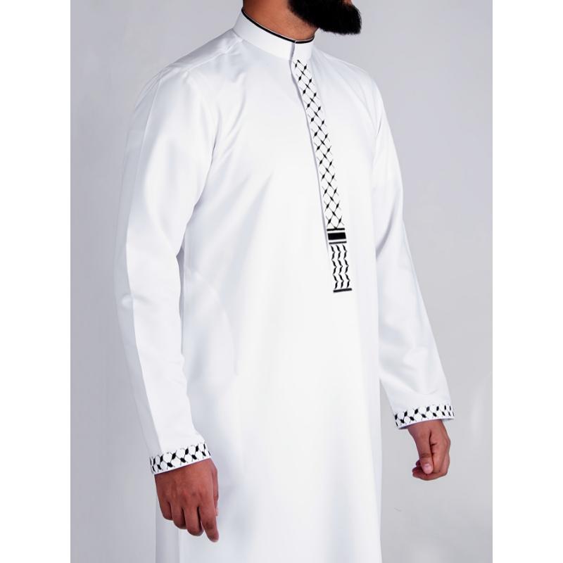 Classic White Kandora - Elegant Men's Arabian Robe with Black Stripe ...