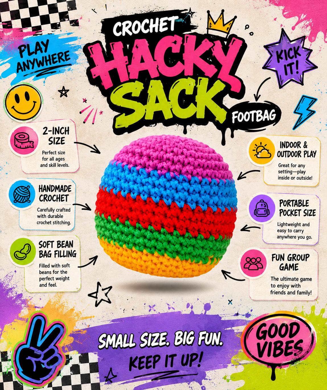 3PCS Hacky Sack Footbag Set Handmade Crochet Hacky Kick Sack Balls ...