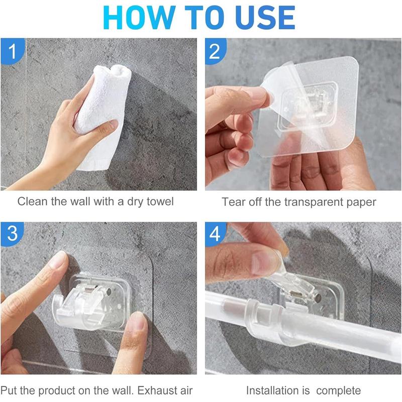 12PCS No Drill Curtain Rod Brackets Self Adhesive Curtain Rod Holder No ...