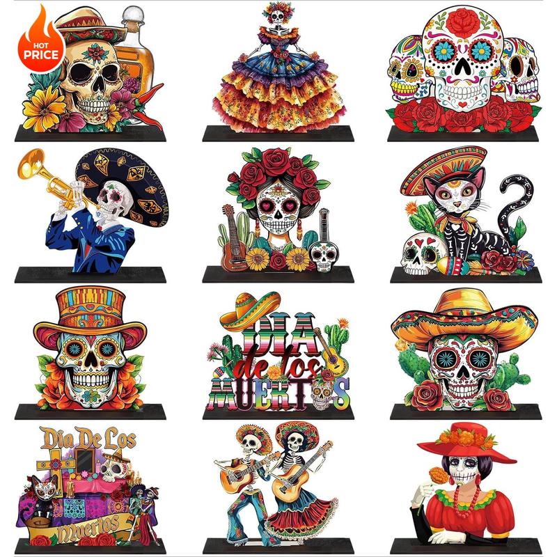 12Pcs Day of The Dead Table Decorations Wooden Mexican Dia De Los ...
