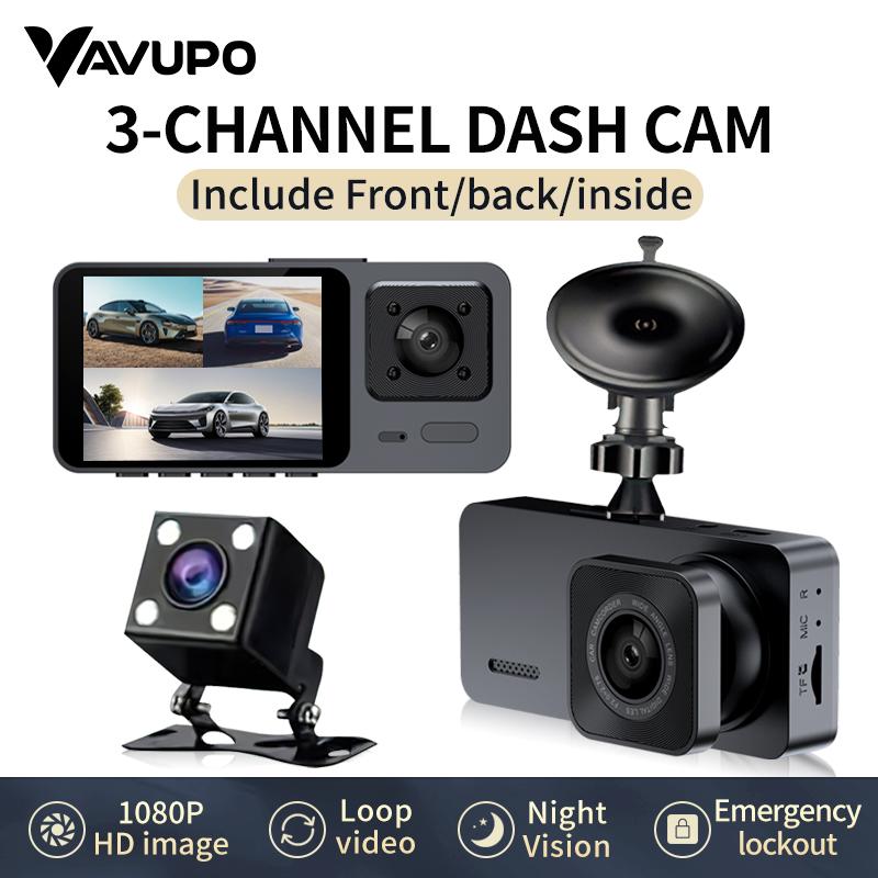 VAVUPO 3-Channel Dash Cam with Front Back Inside Coverage 1080P HD ...
