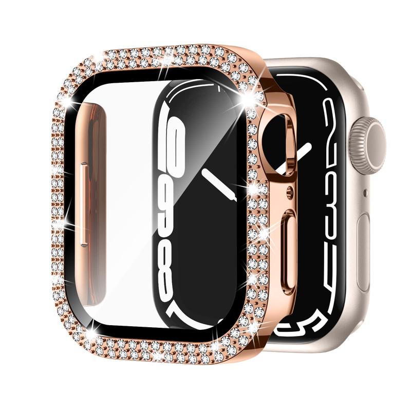 Rhinestone Decor Watch Case with Tempered Glass Screen Protector, 1 ...