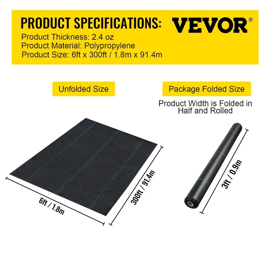 fathersdaygift VEVOR Weed Control Fabric 6ftx 300ft - Geo Textile ...