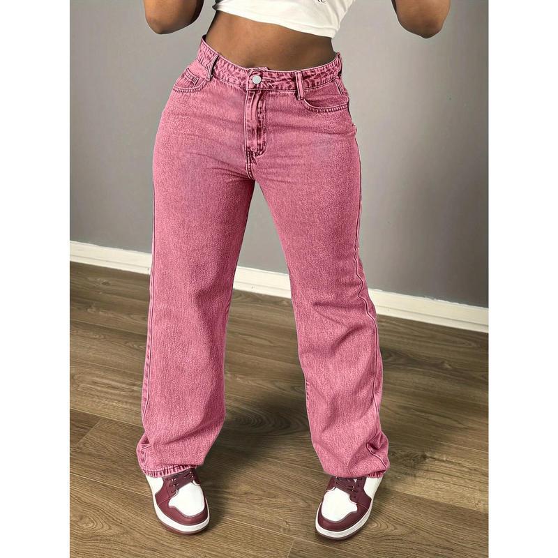 Women's Straight Leg Denim Pants - Elegant Wide Leg Floor-Length Jeans ...