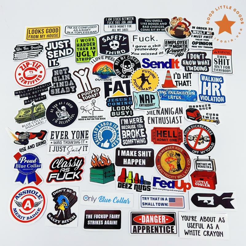 GoodLittleGoods 2Set of 100 Funny Hard Hat Sticker Packs - Durable ...
