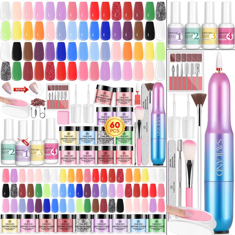 Saviland 60PCS Dip Nails Powder Starter Kit with Drill - 30-Colors Dip ...