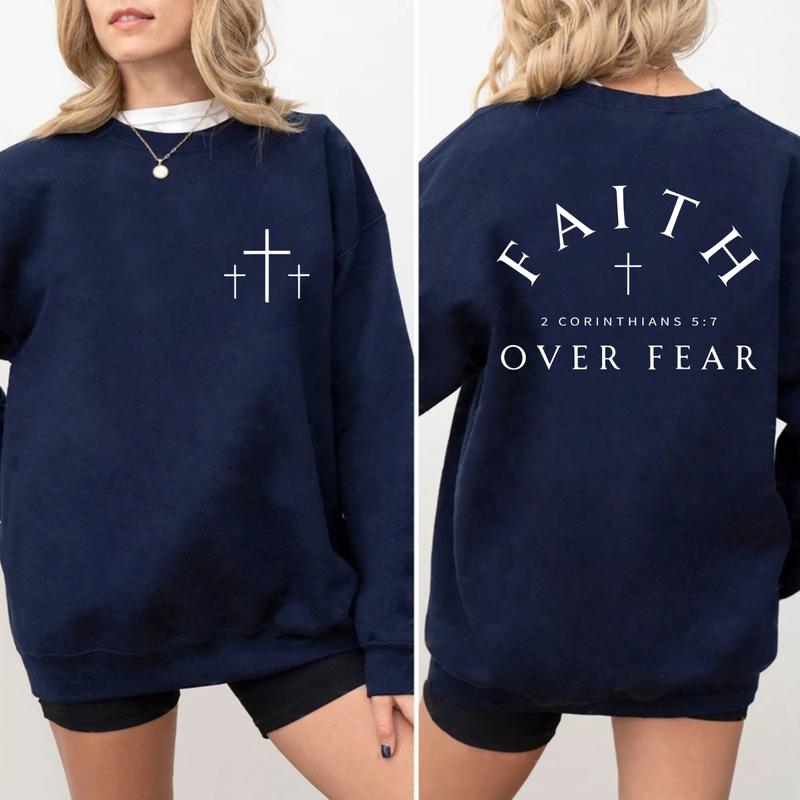 Faith Over Fear Sweatshirt, Bible Verse Christian Pullover ...