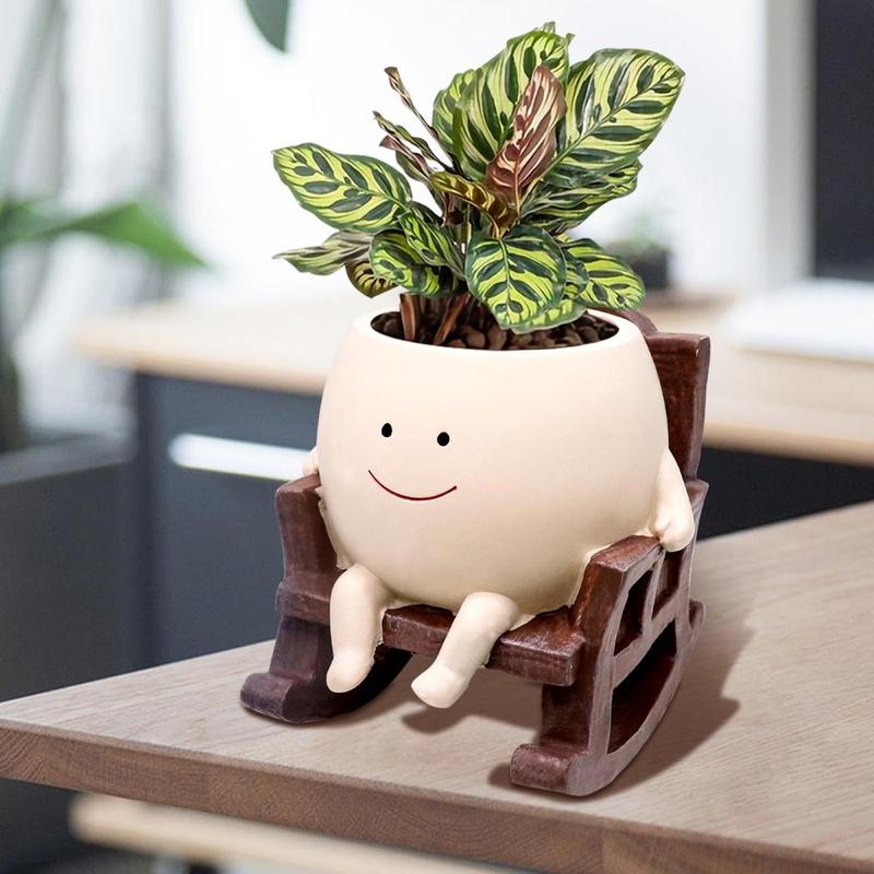 Smile Face Rocking Chair Planter – Indoor/Outdoor, Cute Head Planter ...