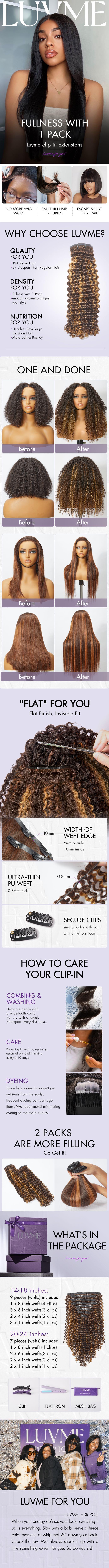 Seamless Brown Highlight Deep Wave Clip in Human Hair Extensions 135g ...