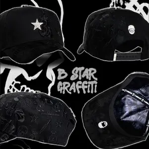 All-Black 'LA' Embroidered Cap with Subtle Rhinestone Accents: Sleek ...