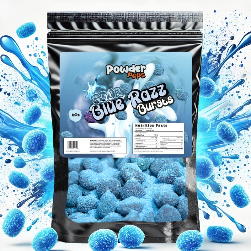 PowderPops Sour Blue Razz Gusher Bursts Viral Candy 6OZ Fruity sweet ...