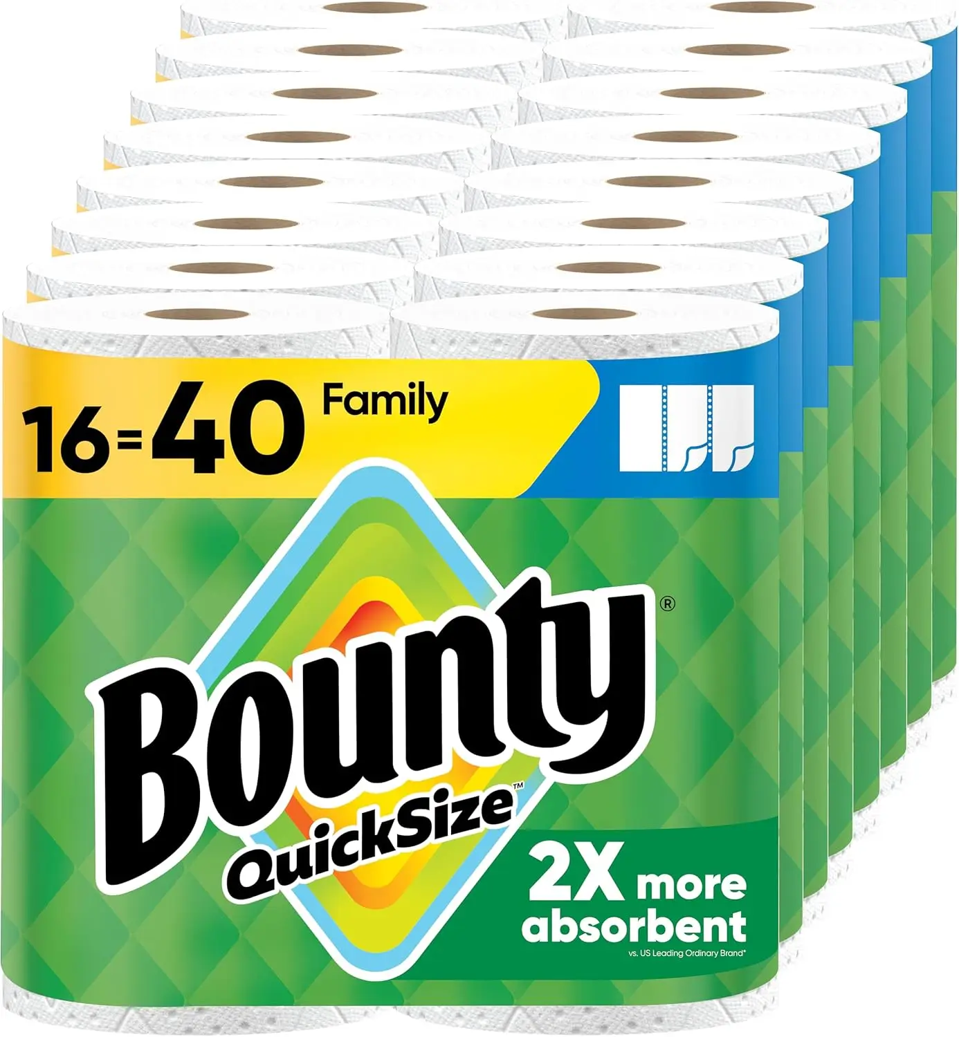 Bounty Paper Towels Quick Size, White, 16 Family Rolls = 40 Regular ...