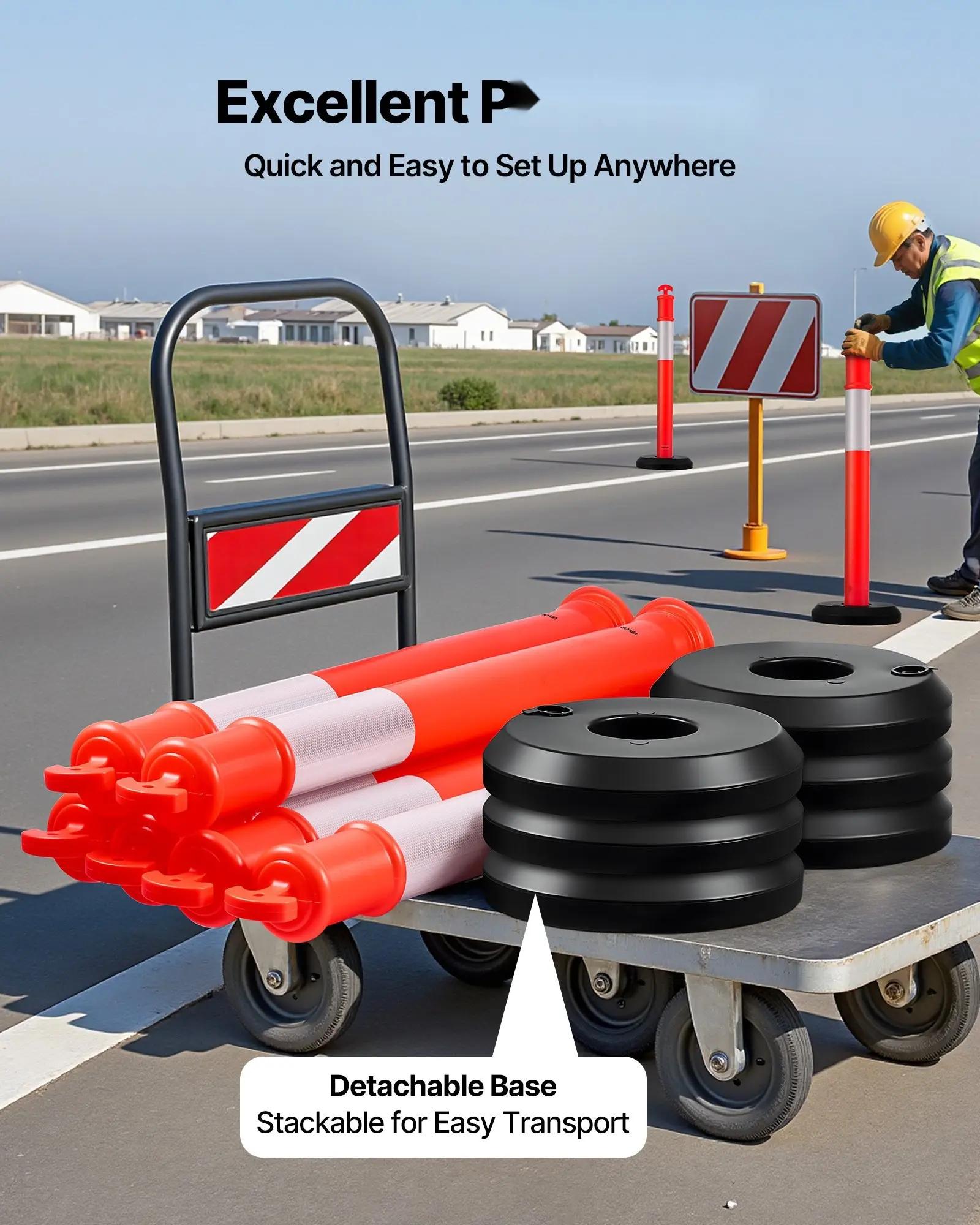 3 Packs Traffic Delineator Posts With 48-Inch Traffic Safety Cones And ...