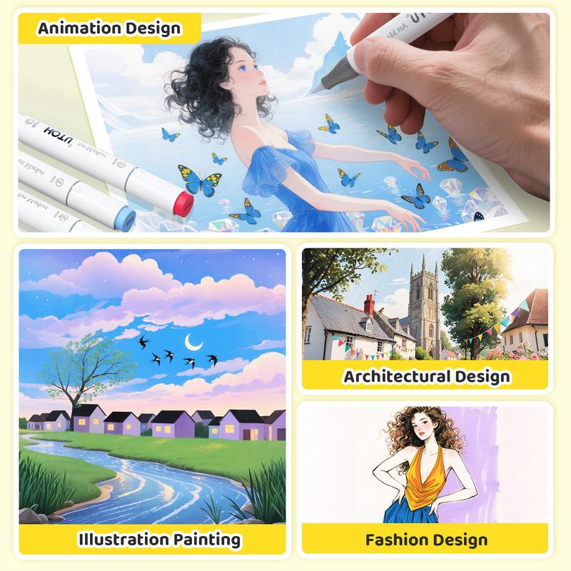 HOTU Dual Tip Alcohol Markers Set – 60/100/120Colors, Fine/Brush ...