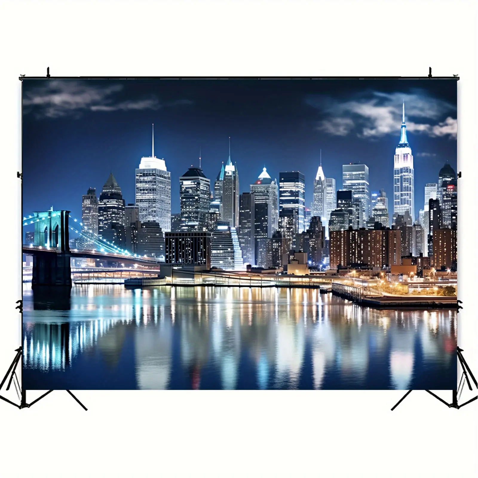 New York City Night Skyline Backdrop - 1pc Polyester Wall Decor for ...