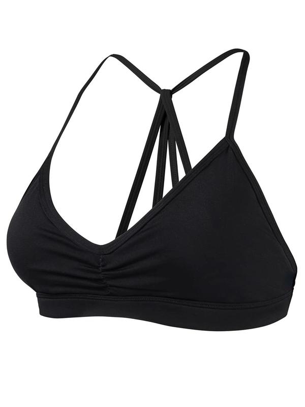 Women's Plain Ruched Padded Wireless Sports Bra, Solid Breathable ...