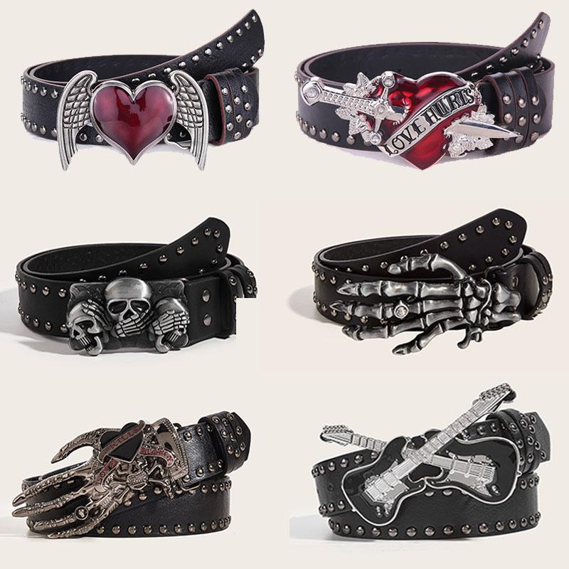 Gothic Y2K Women Men Belts Goth Ladies Cowboy Hip hop Punk Rivet ...