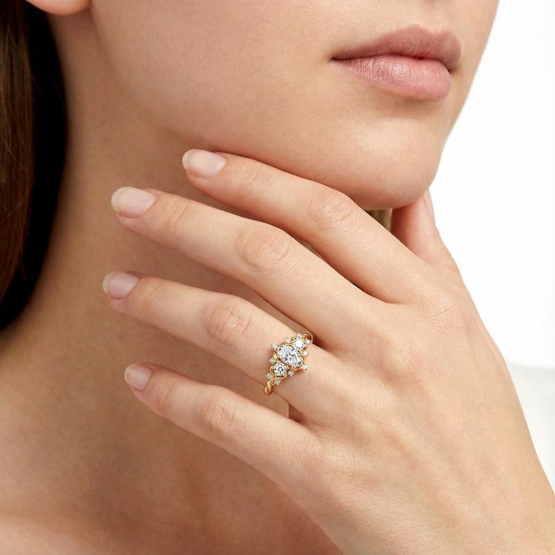 Delzzad 0.7ct Vintage Cluster Oval Cut Engagement Ring Band VVS ...