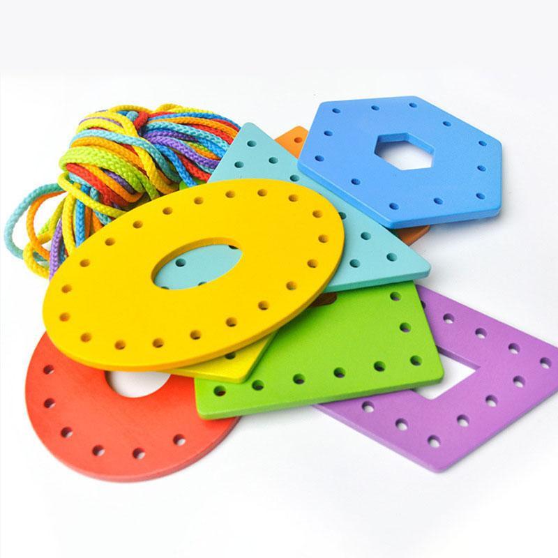 Colorful Geometric Shaped Wooden Rope Threading Board, 1 Set Creative ...