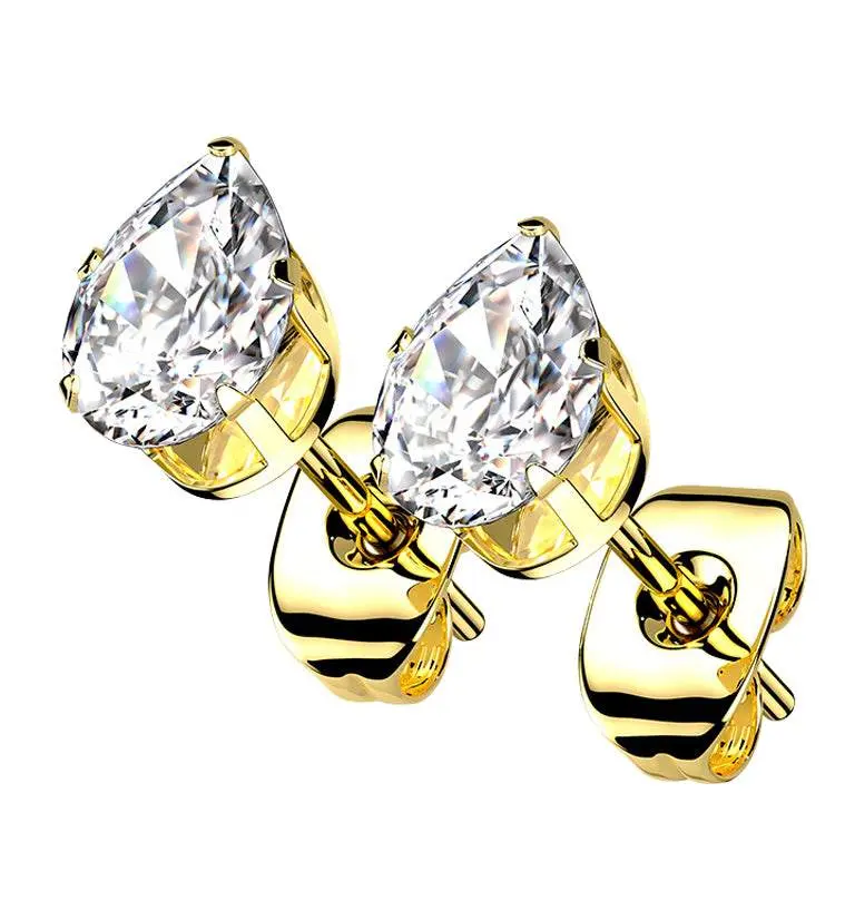 Gold PVD Teardrop CZ Stainless Steel Earrings - TikTok Shop