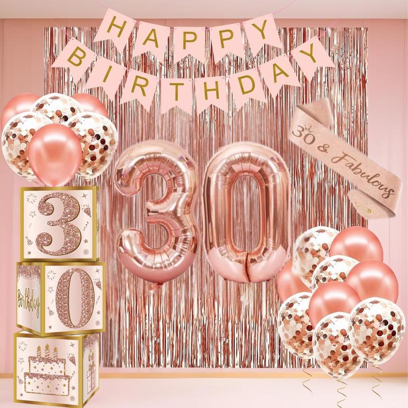 30th Birthday Decorations Women, Happy 30th Birthday Banner, Balloon ...