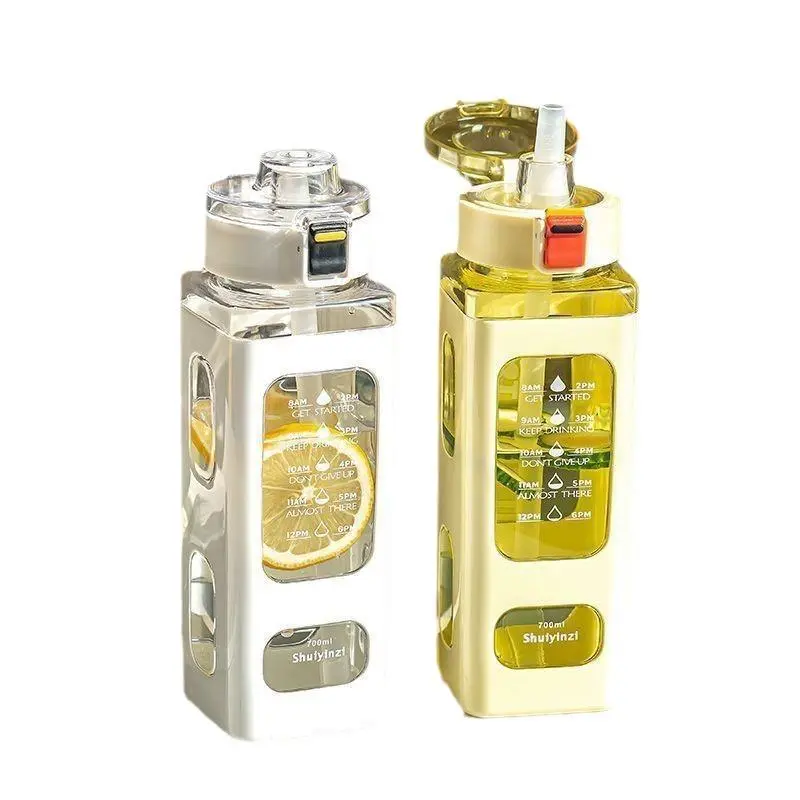 Stylish Portable Sports Water Bottle with Time Marker and Straw - Ideal ...