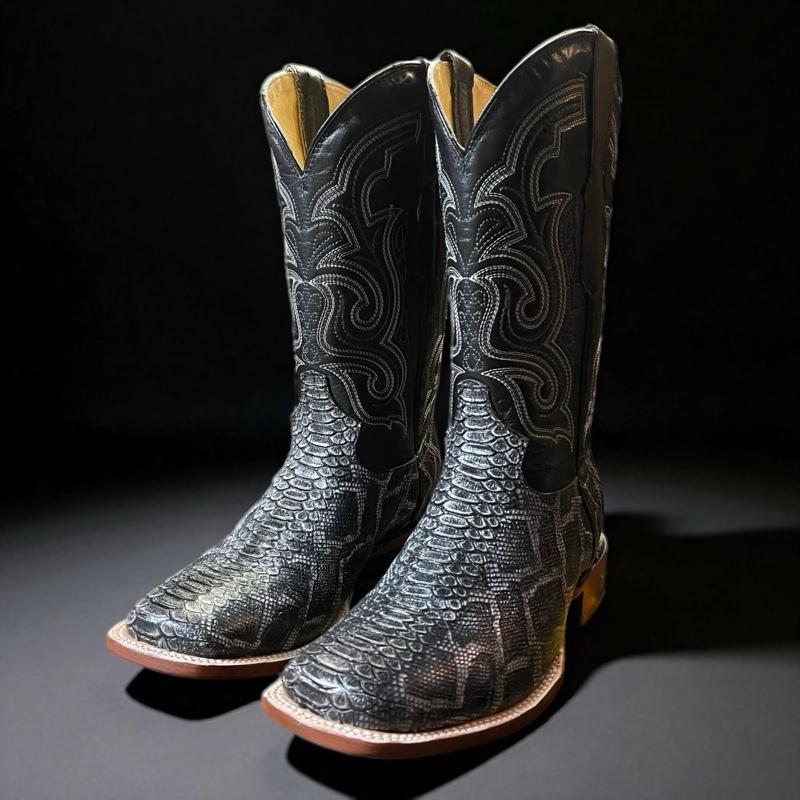 Men’s Python Snake Skin Boot. Western Cowboy Boots for Men. Square Toe ...
