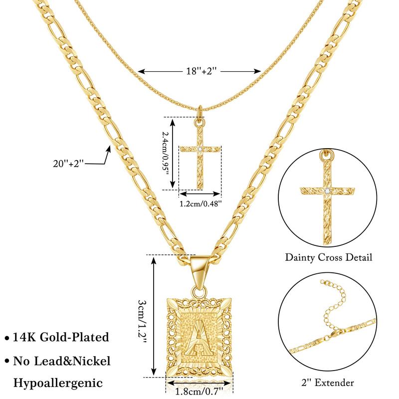 Gold Layered Initial Cross Necklace, 14K Gold Plated Layering Square ...