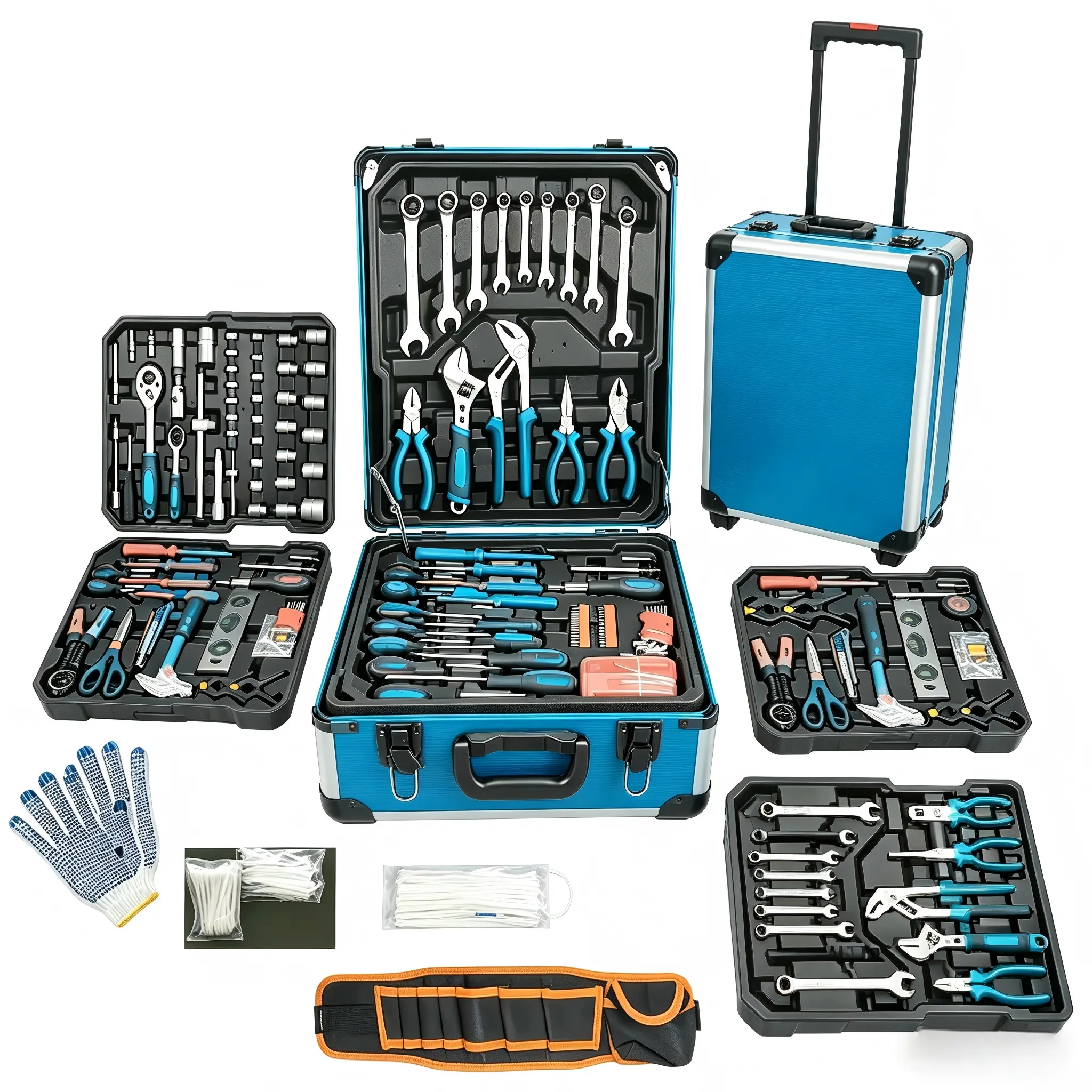Durable hand tool set with rolling wheels, aluminum trolley case ...