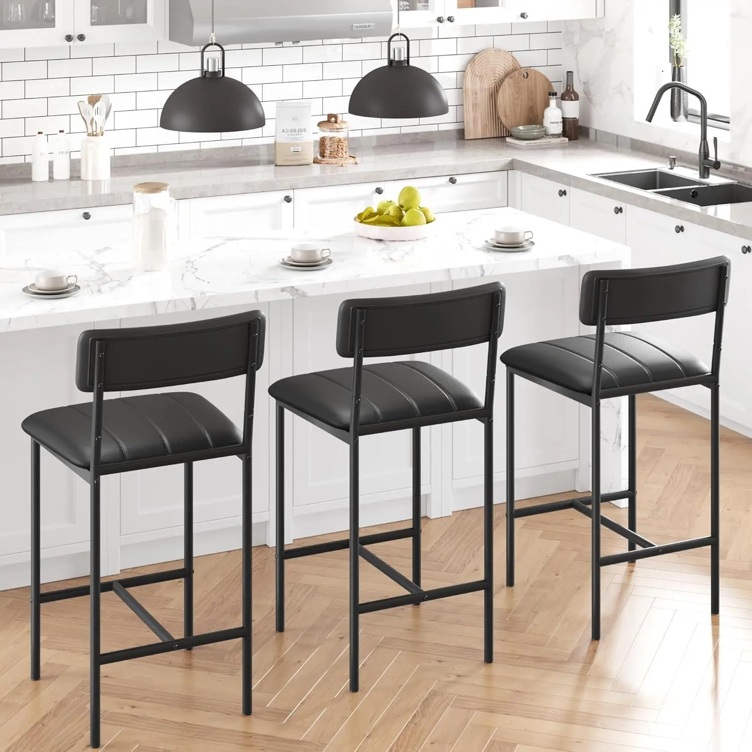 Bar Stools Set of 2 - Counter Height Bar Stools with Footrest - PU ...