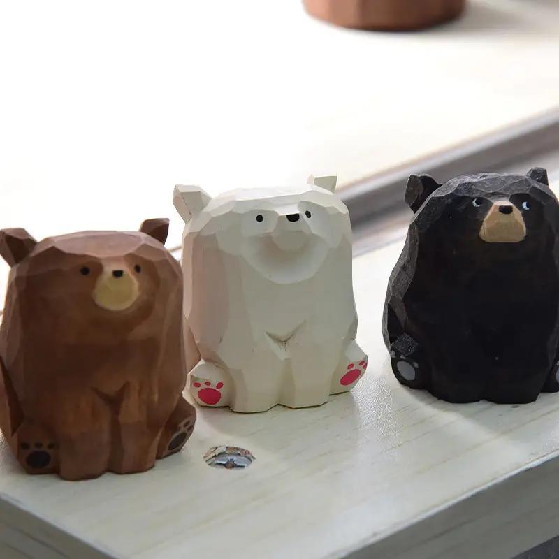 Wooden Bear Ornament, 1 Count Cute Bear Figurine, Desktop Decorations ...