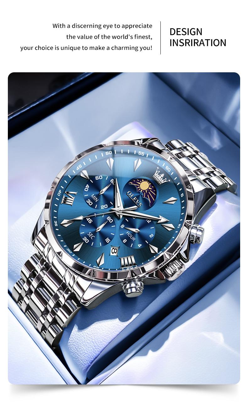 OLEVS Original Men's Multifunctional Chronograph Watch Business Dress ...