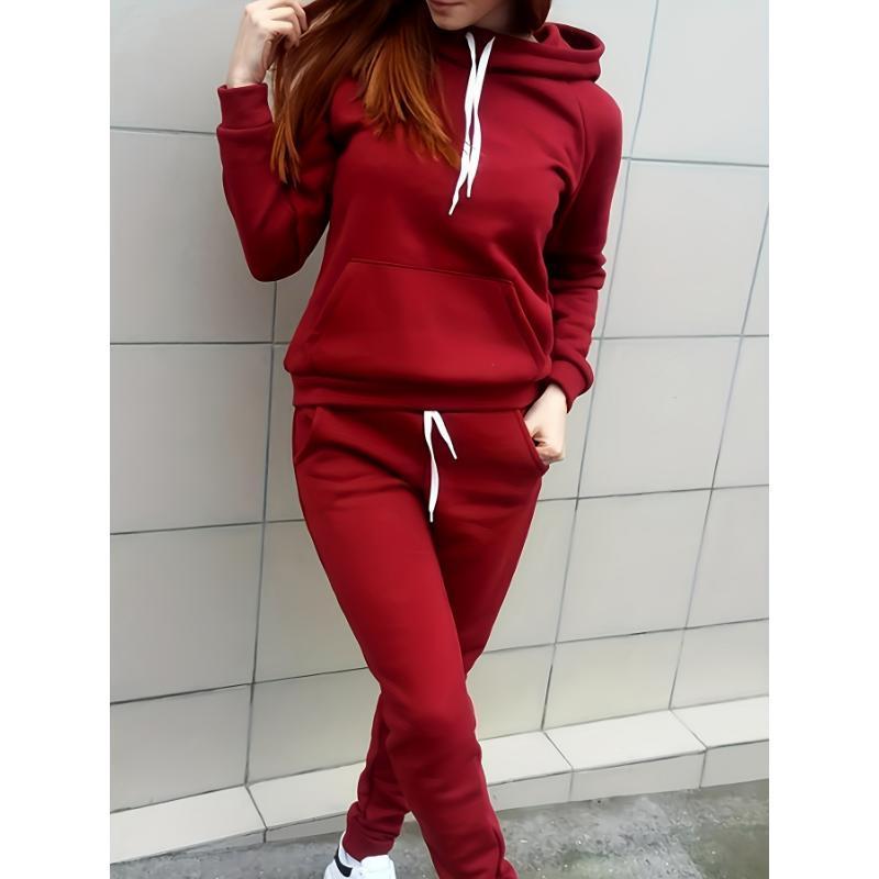 [Two-piece Casual Hoodie Set] Solid Casual Two-piece Set, Kangaroo ...