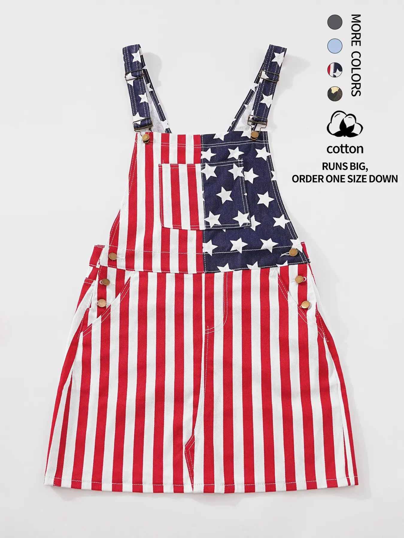Women's Summer American Flag Print Denim Bib Short Skirt, Star Striped ...