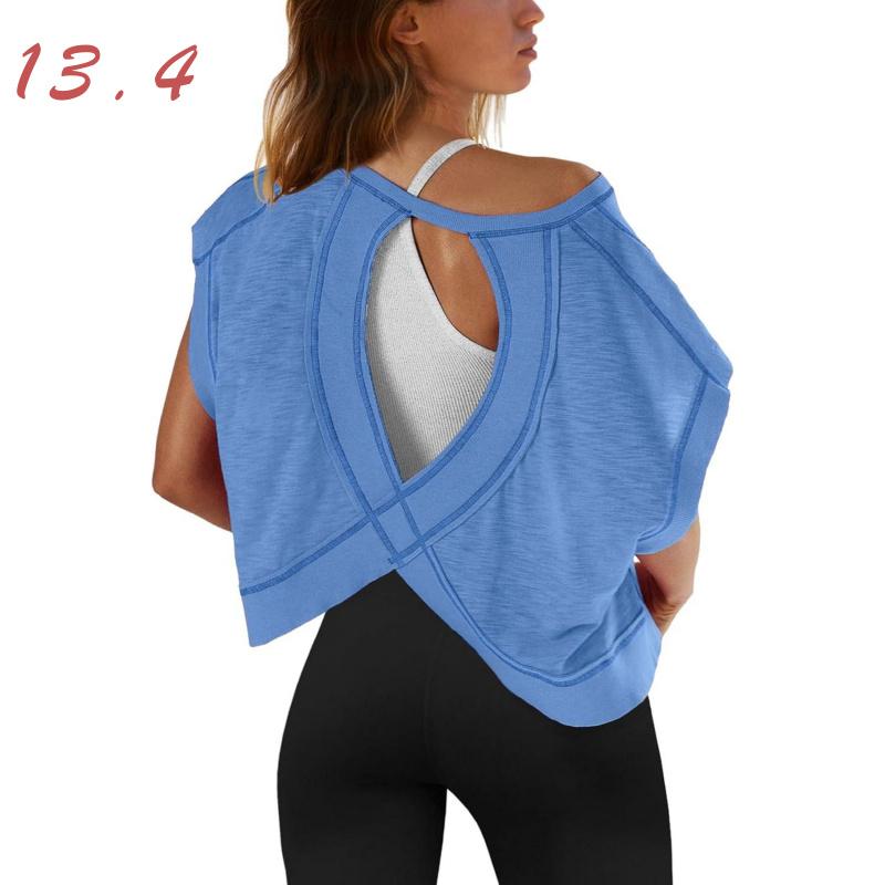 Womens Open Back Workout Tops Backless Short Sleeve Athletic Shirt ...